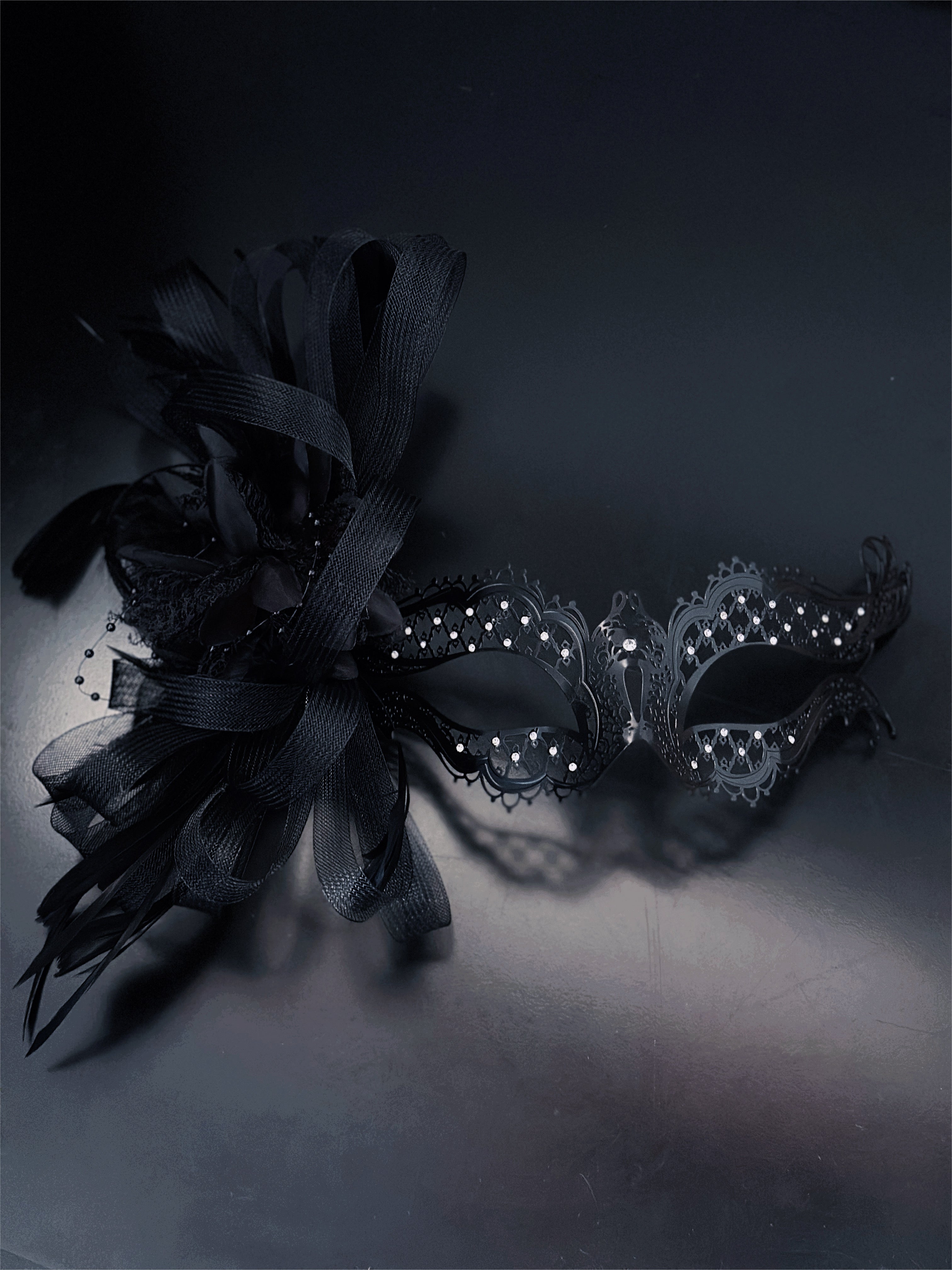 Women Katherine-Black Tulle Metal Masks – Masquerade Store