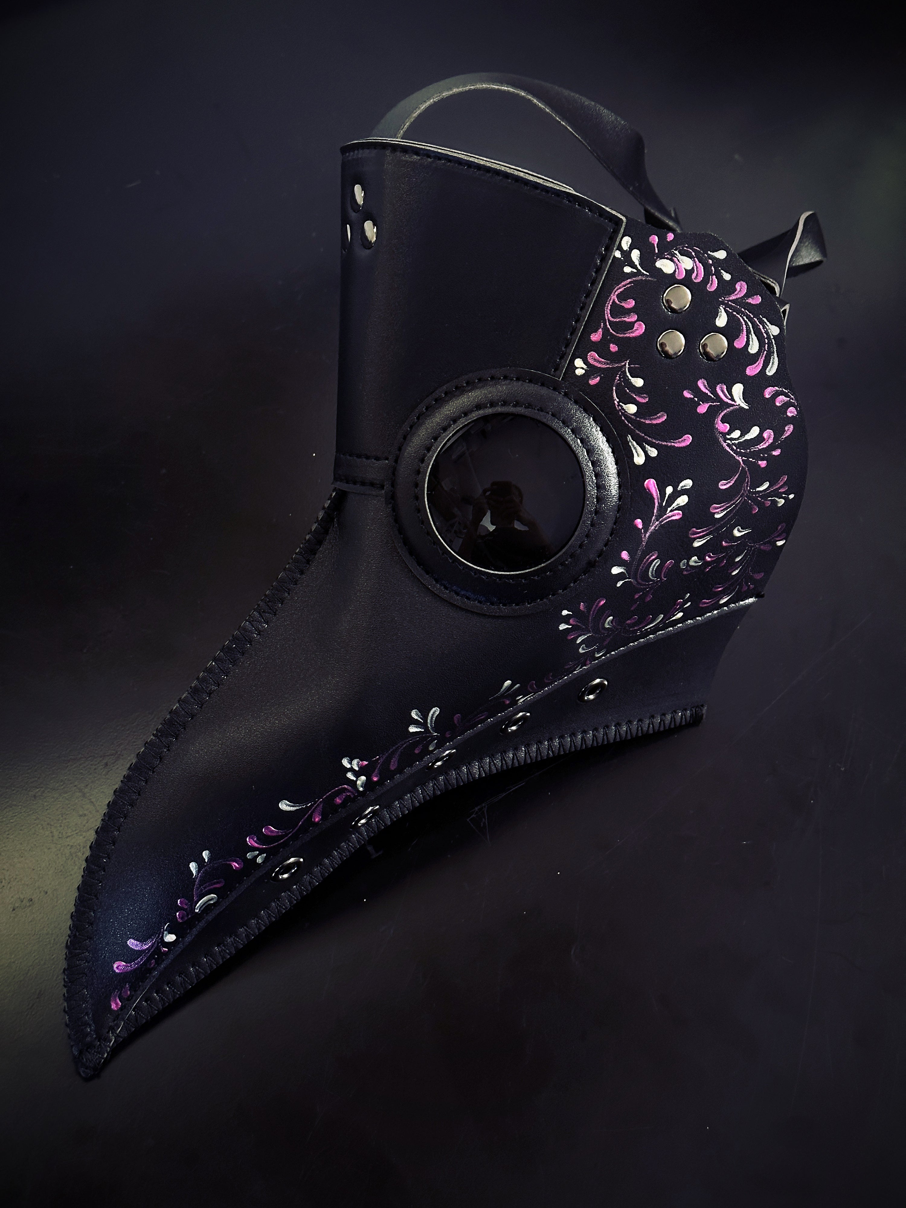 Black Plague Doctor Mask - Pink/Silver Filigree - Adult | Masquerade Store