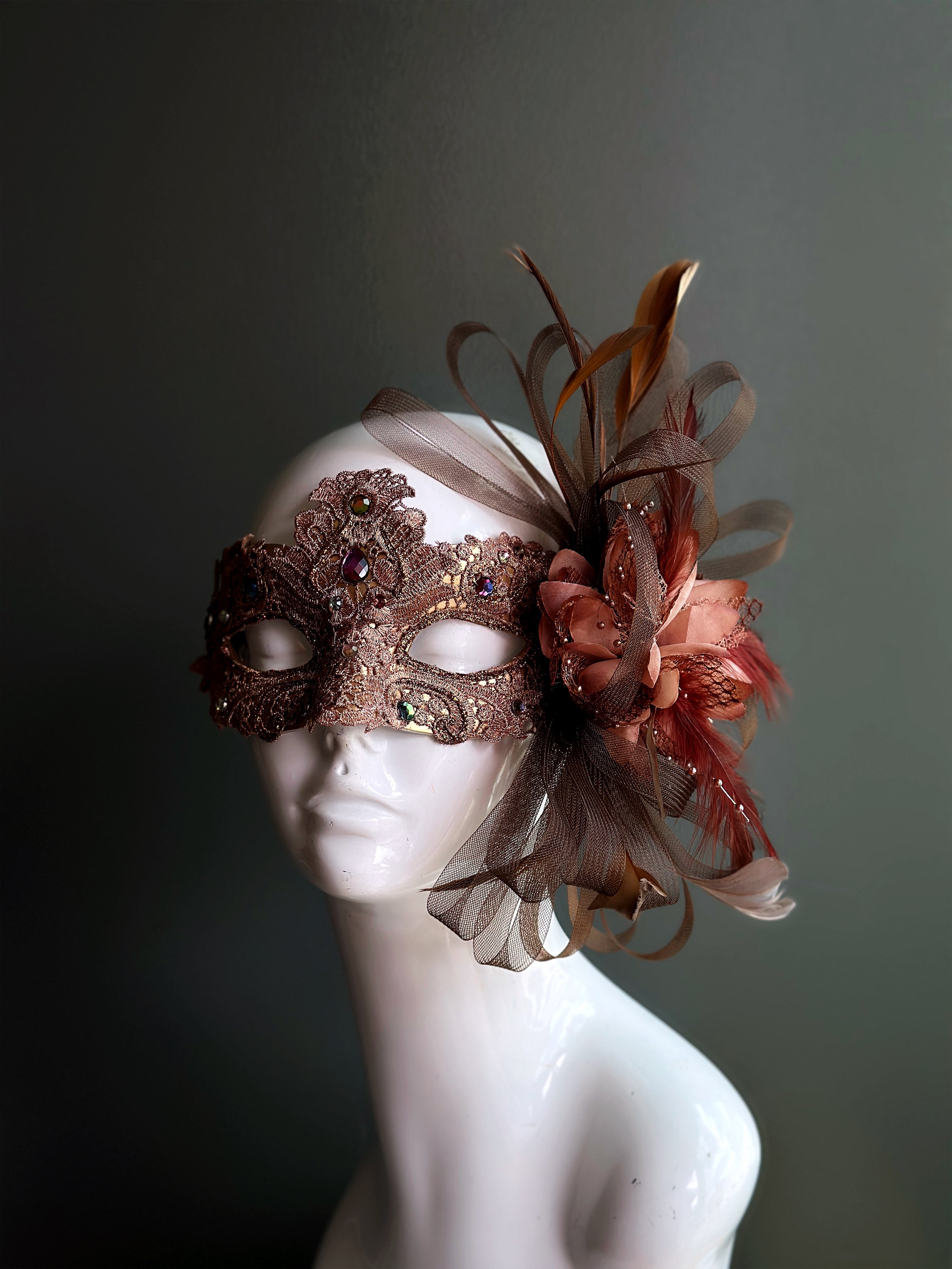 Bronze Jeweled Lace Mask | Masquerade Store