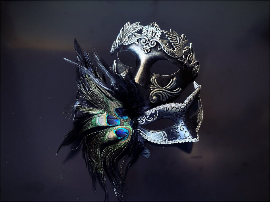 Silver Masquerade Masks - Elegant Venetian Couple Silver Masks ...