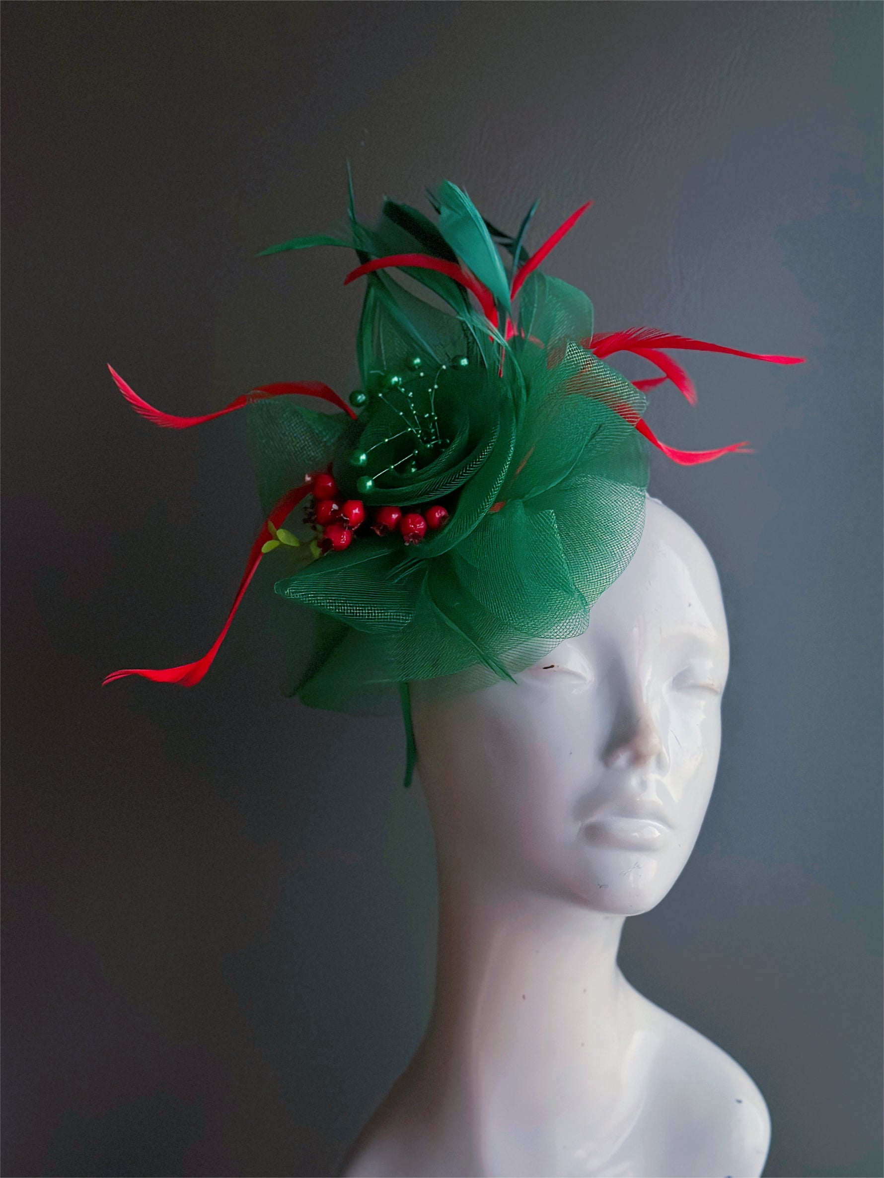 Christmas Celebration Fascinator - Green and Red - Masquerade Store