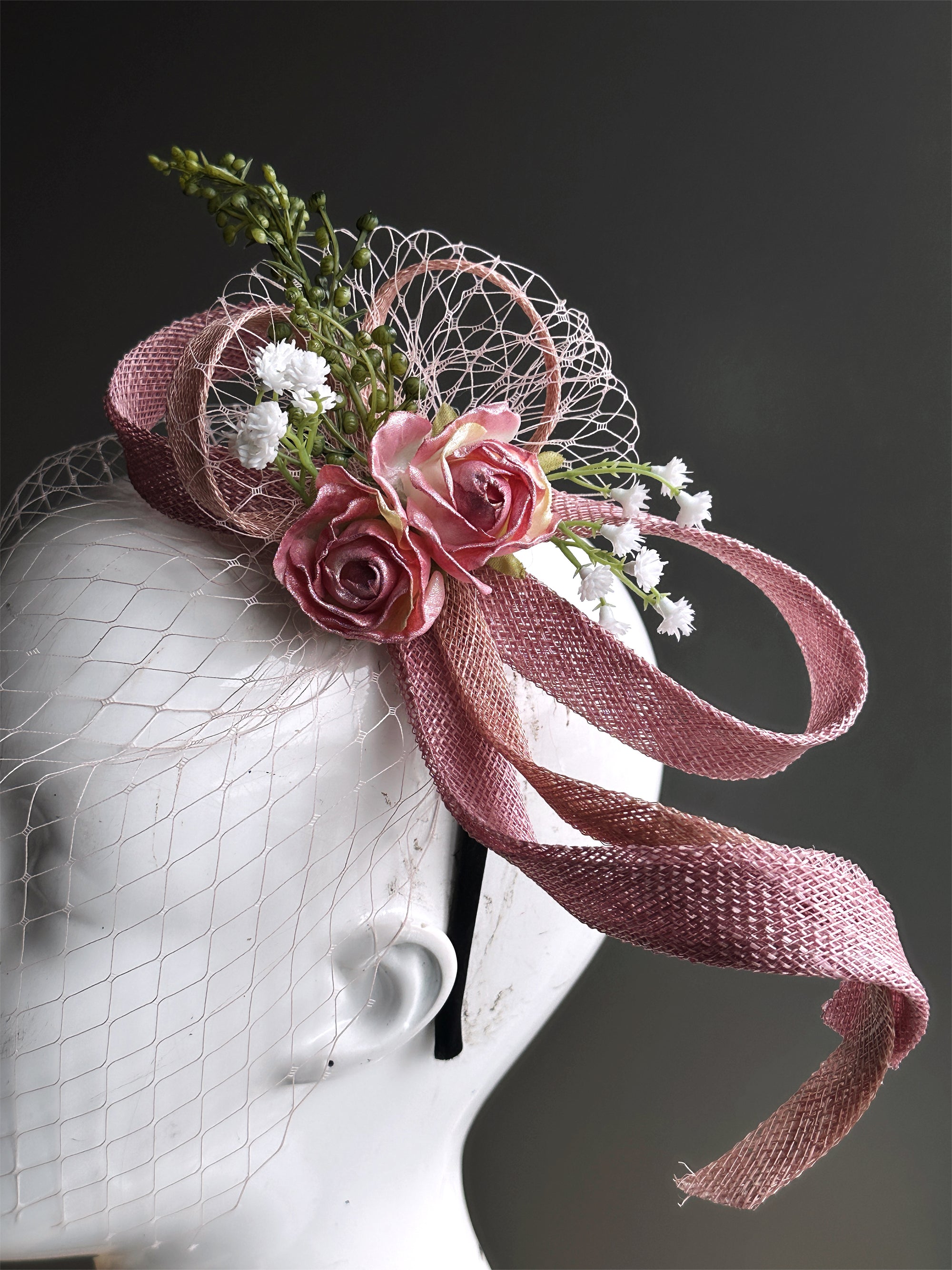 Womens Fascinator Flowers Netting Pink | Masquerade Store