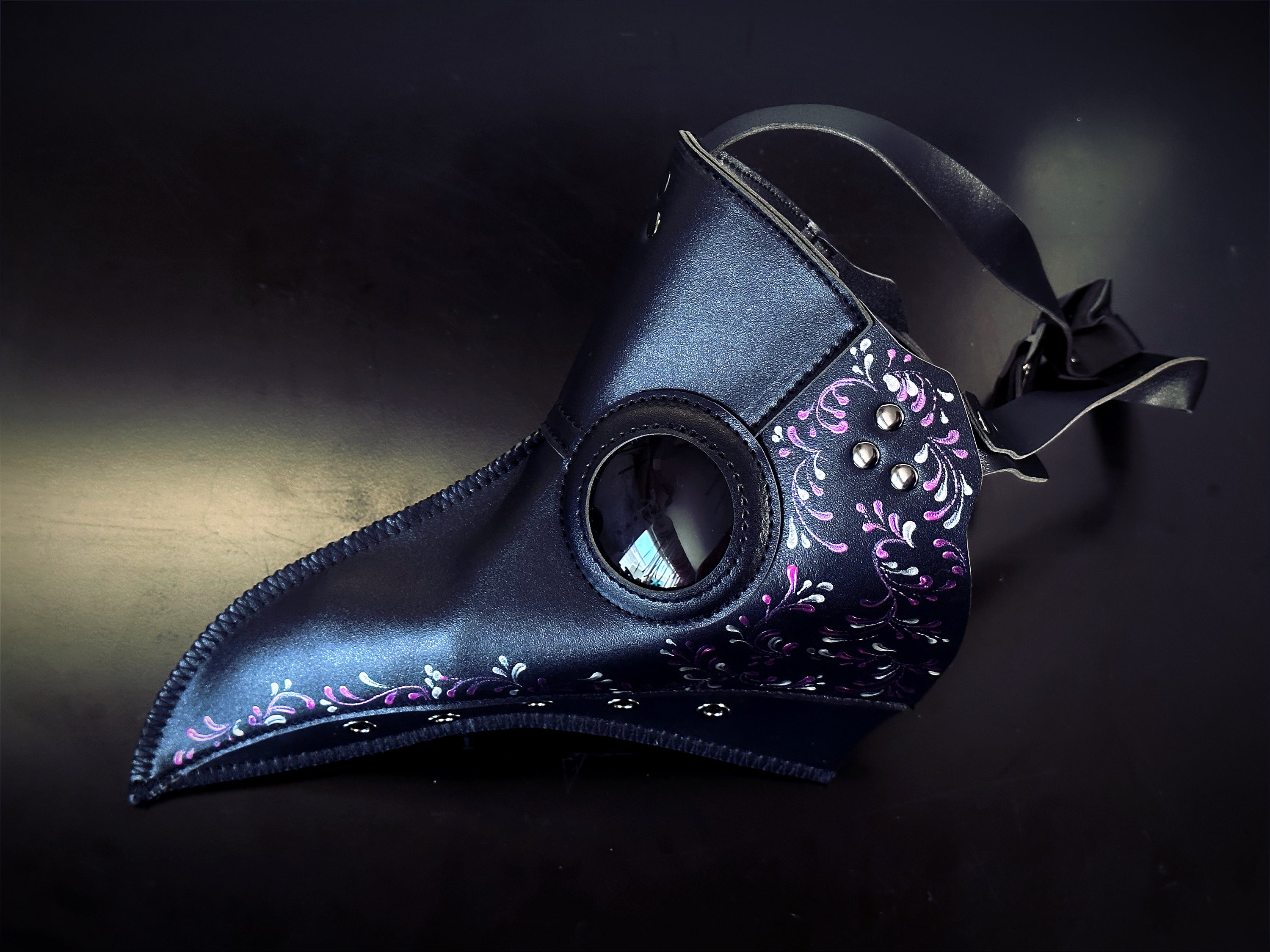 Black Plague Doctor Mask - Pink/Silver Filigree - Adult | Masquerade Store