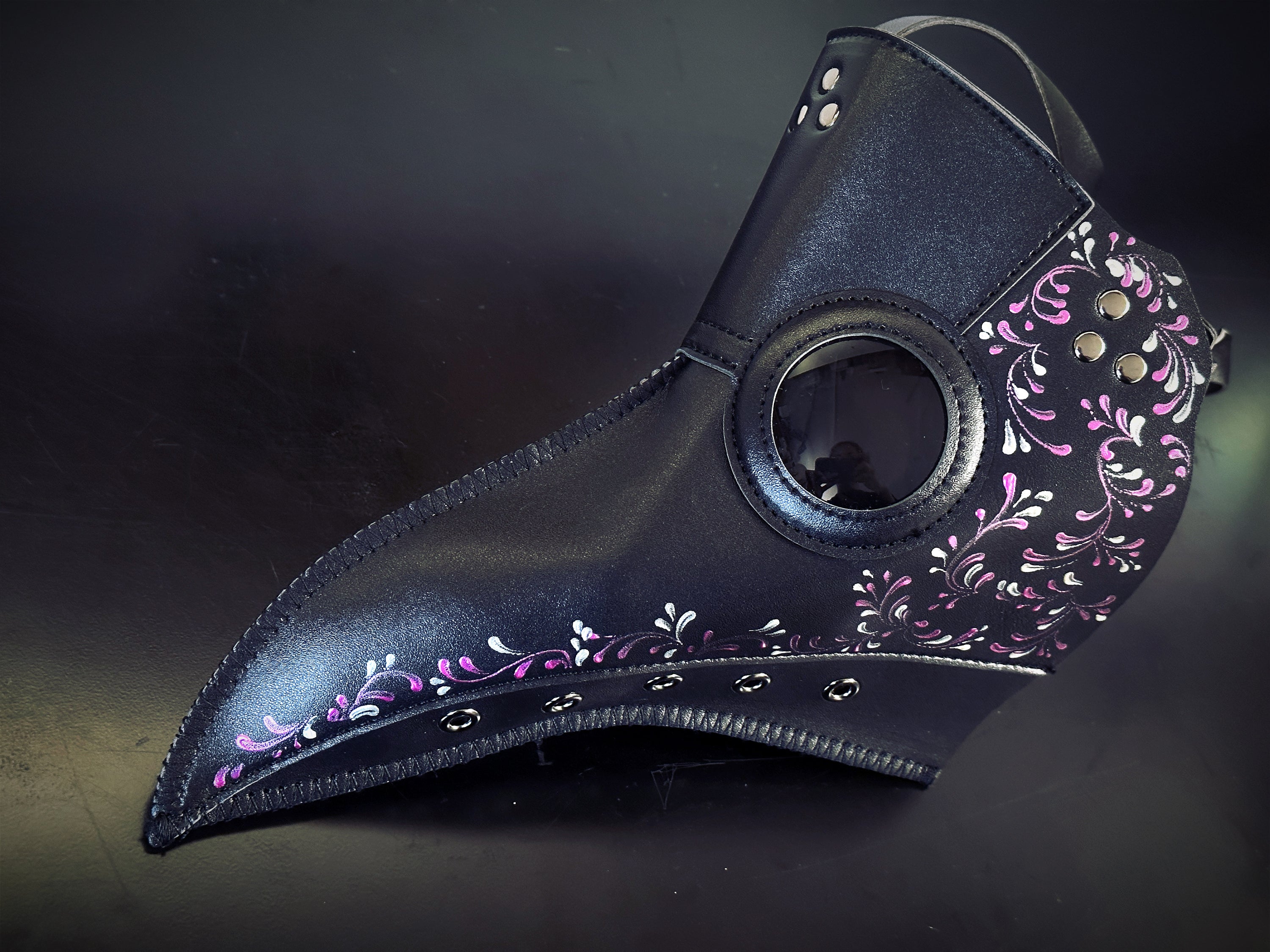 Black Plague Doctor Mask - Pink/Silver Filigree - Adult | Masquerade Store