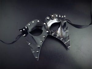 Leather Masquerade Mask Black Pleather Studded Spike | Masquerade Store