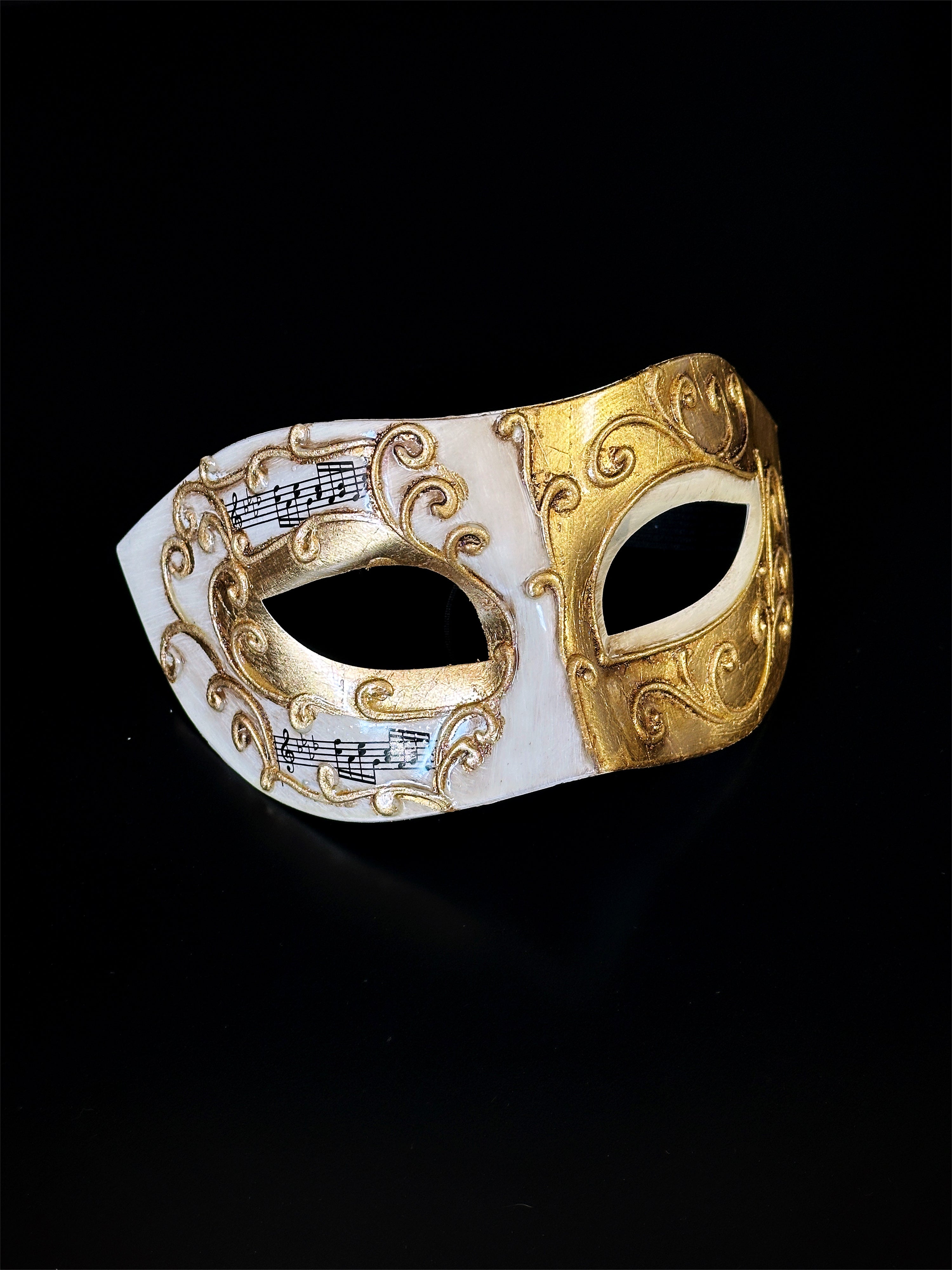 Venetian White Gold Music Notes Mens Mask | Masquerade Store