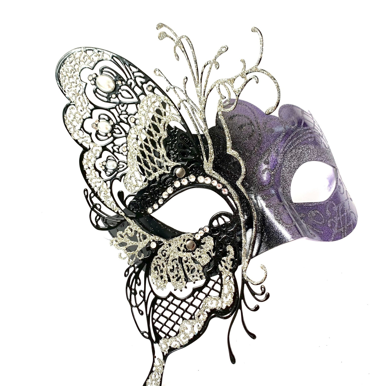 Purple Butterfly Silver Rhinestone Mask | Masquerade Store