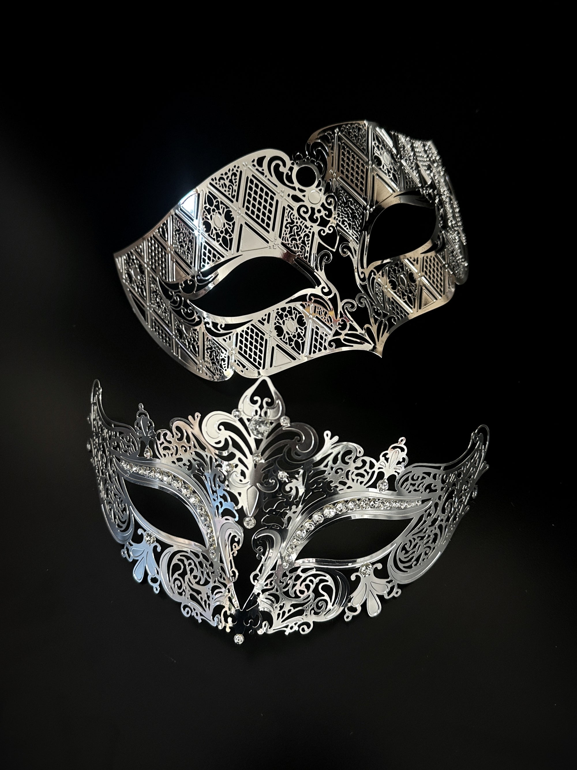Masquerade Masks Couples Silver Metal Venetian | Masquerade Store