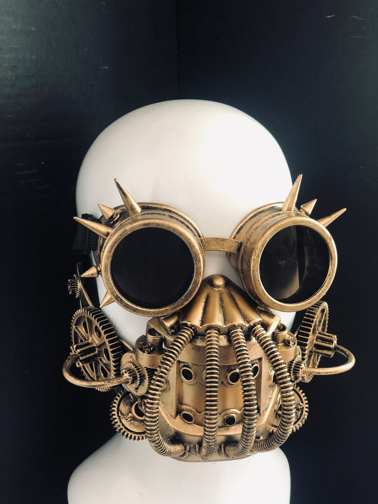 Steampunk Gas Mask Mouthguard Spiked Goggles Gold Mad Max – Masquerade ...