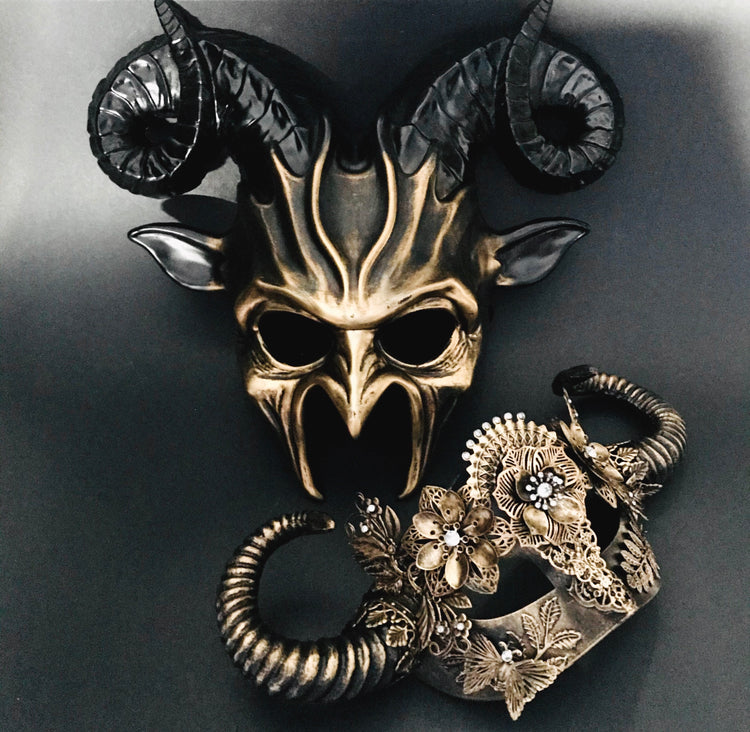 Baphomet & Floral Elegance Couples Masquerade Masks | Masquerade Store
