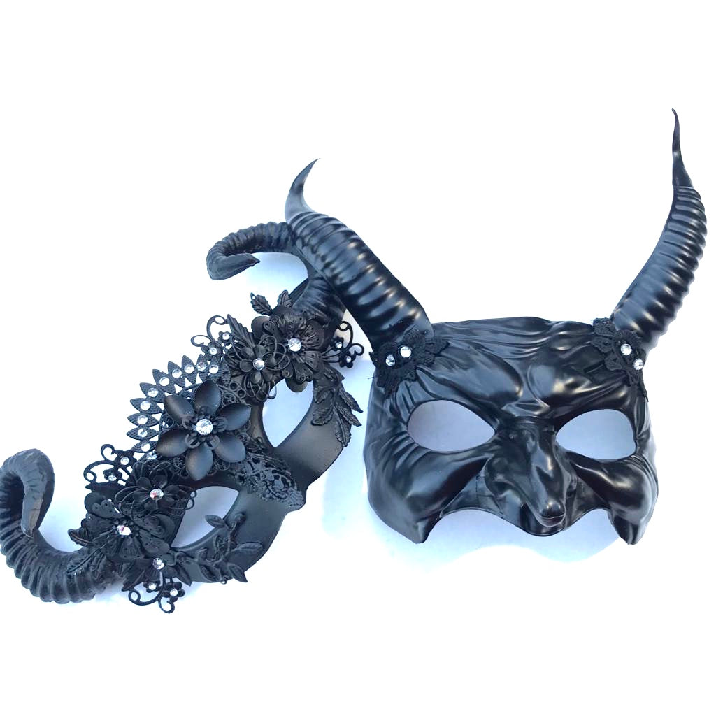 Black Fallen Angel Couples Masquerade Masks - Horned Design ...