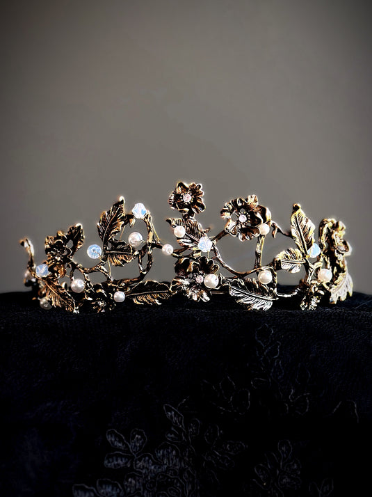 Enchanted Flora Tiara Crown - Gold - Masquerade Store