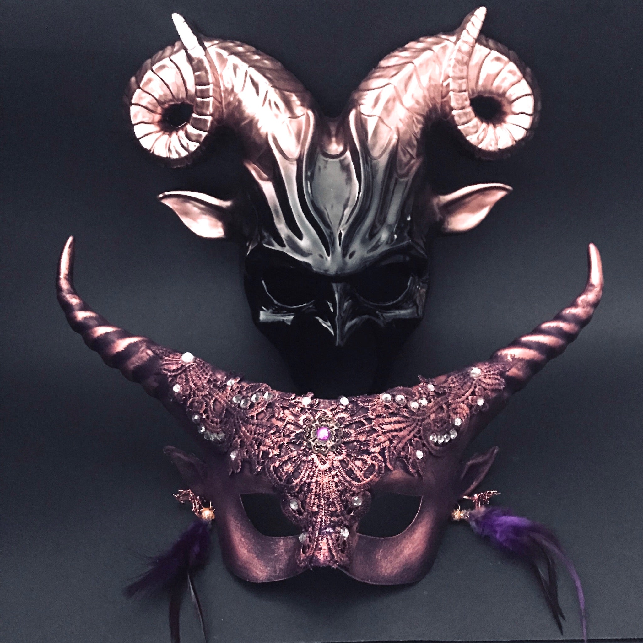 Midnight Reverie – Ram Horn Couples Masquerade Masks (Purple Black ...