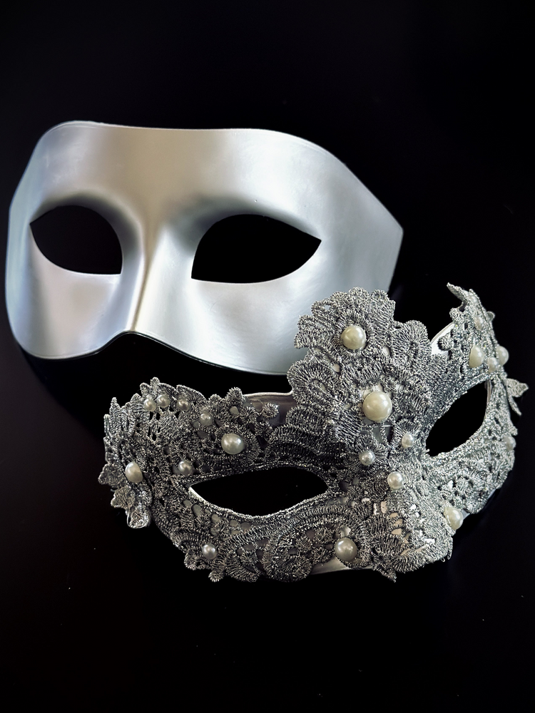 Pearl Duet - Silver Couples Masquerade Masks - Masquerade Store