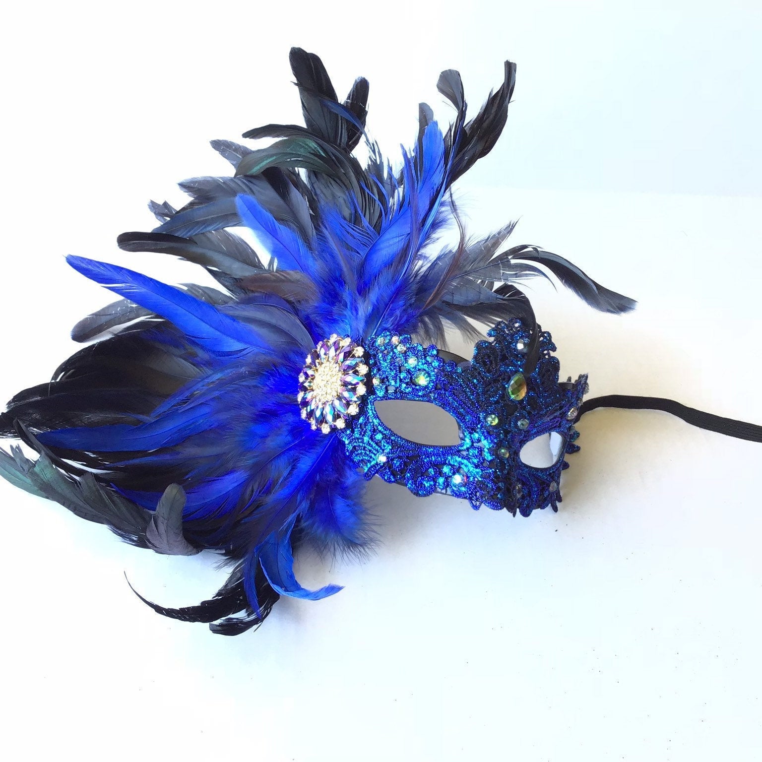 Lux Feather Mask - Blue/Black – Masquerade Store